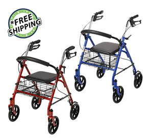 Drive Medical Four Wheel Walker Rollator with Fold Up Removable Back S ...